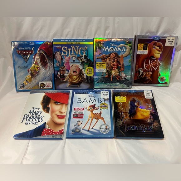 Disney | Other | 7 Dvds Cars 3 Sing Moana Lion King Mary Poppins Bambi ...